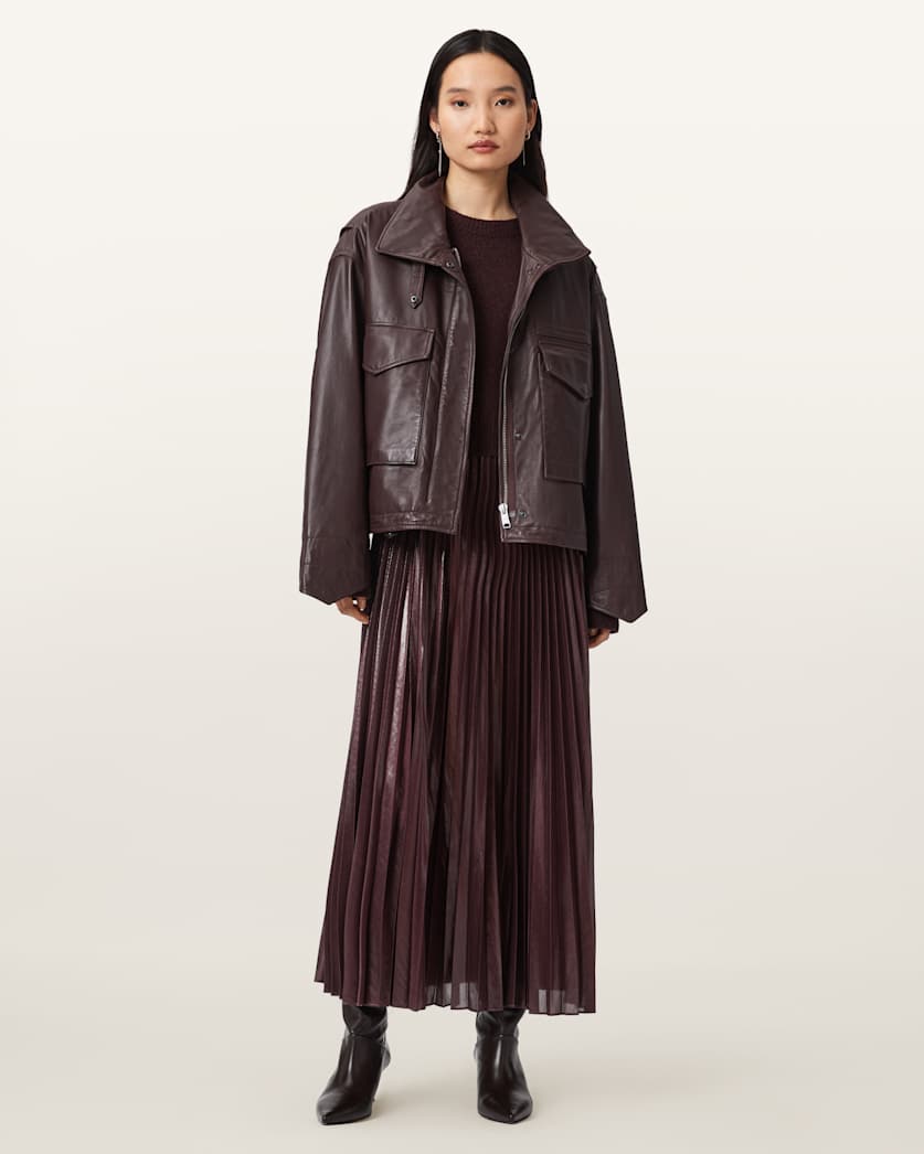 Clay Funnel Neck Leather Jacket OXBLOOD RED | ALLSAINTS